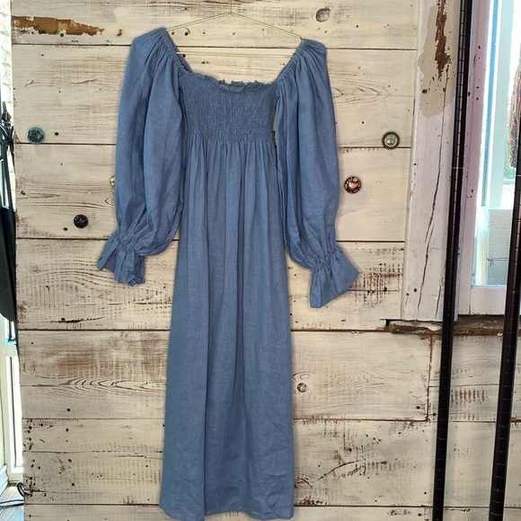 Sleeper | Dresses | Sleeper Brand Light Blue Linen Dress | Poshmark